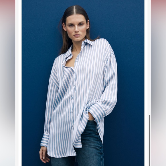 Zara | Tops | Nwt Zara Oversized Satin Effect Shirt | Poshmark